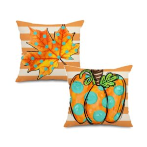 jartinle hello pumpkin fall outdoor pillow covers waterproof 18 x 18 inch watercolor maple leave pumpkins autumn harvest patio cushion covers for porch thanksgiving decor set of 2