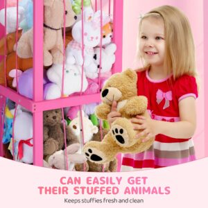 Wooden Stuffed Animal Storage, Extra Large Stuffed Animal Holder Plush Toy Organizer with Elastic Band, Stuffed Animal Zoo Storage for Nursery Play Room Bedroom Corner