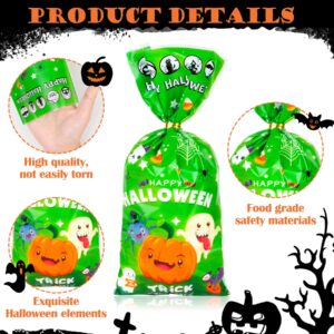 RICEDUO Halloween Cellophane Bags,100PCS Halloween Candy Cookie Treat Bags with 100 Piece Twist Ties for Halloween Party Favor Supplies, 5 Assorted Styles