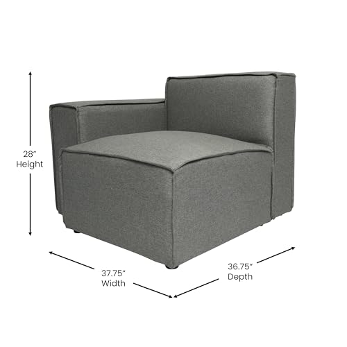 Flash Furniture Bridgetown Fabric Left Chair Module for Sectional Sofa, Customizable Modular Couch Left Seat with Arm Rest, Dark Gray