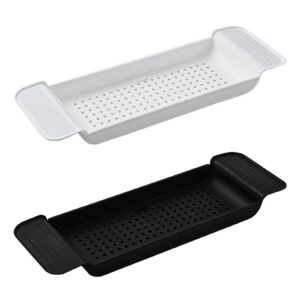 Expandable Bathtub Caddy Tray, Bath Bridge Tray Drain Bath Shelf Caddy Tray Plastic Bathtub Tray Book Phone Pad Holder Plastic Drain Bath Tub Tray Table Bath Shelf Tub Board Organizer Trays(Black)