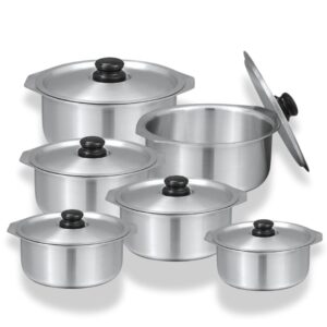 Tmvel Sonex Aluminium Metal Finish Glory Cooking Pot Set with Lids 6pc Set - 2.5, 3.5, 5, 6.5, 9, 11 liters