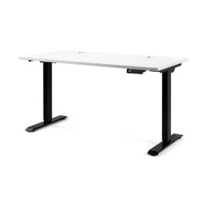 Progressive Desk Electric Compact Stand Up Office Home Desk, White Frame, Warm White MDF Tabletop, White Round Grommet Prime Ryzer 60" x 30"