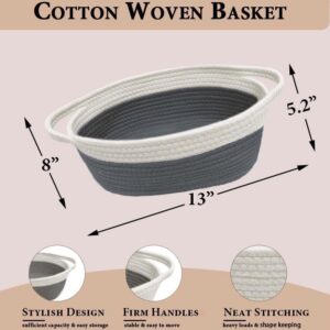 GiftExpress Gray & White Woven Basket - 13" x 8" x 5" Cotton Rope Organizing Baskets for Baby Items or Cat & Dog Toys - Cute Soft Gift Storage Bin w/ Handles