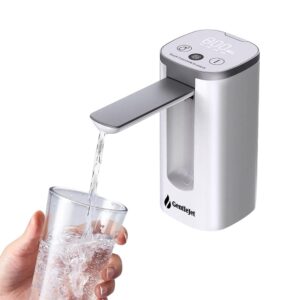 gentlejet automatic water dispenser pump for 5 gallon bottle - digital display, type-c usb charging, portable electric water pump, foldable spout, quantitative & continuous dispensing (white - silver)