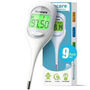 boncare 9 seconds digital basal thermometer for adults and kids - accurate oral thermometer with fever alarm, rectal thermometer for baby with large display (rice-white)