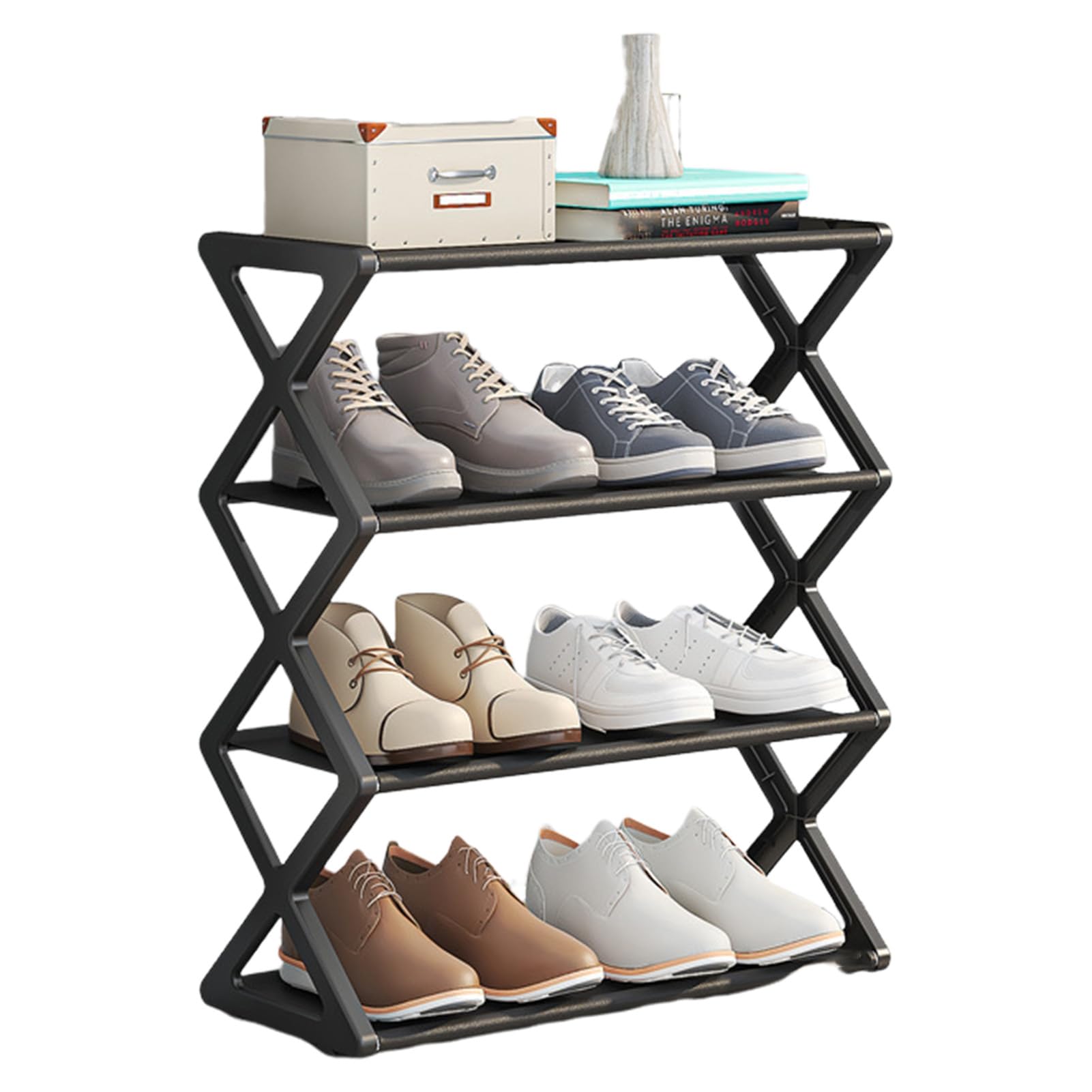 jyibinee Shoe Storage Rack, Detachable 4 Tiers Shoe Storage Organizer, Large Capacity Closet Entryway Shoe Shelf Shoe Organizer for Bedroom Black