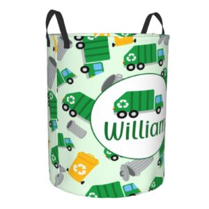 Personalized Garbage Truck Laundry Hamper Gifts, Custom Garbage Truck Laundry Basket With Name for Kids Boys Girls Adults, Collapsible Baby Laundry Hamper, Dirty Clothes Hamper With Handles Small