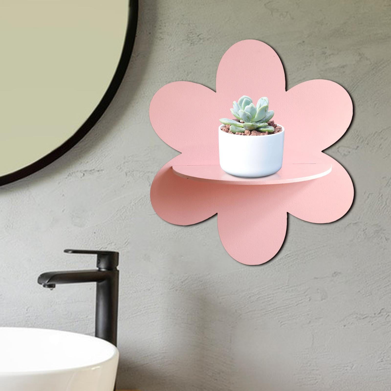 IEUDNS Flower Shape Wall Storage Holder, Hanging Storage Shelf, Wooden Easy to Install Hanging Plant Shelf for Stone Dorm Gift Home, Pink