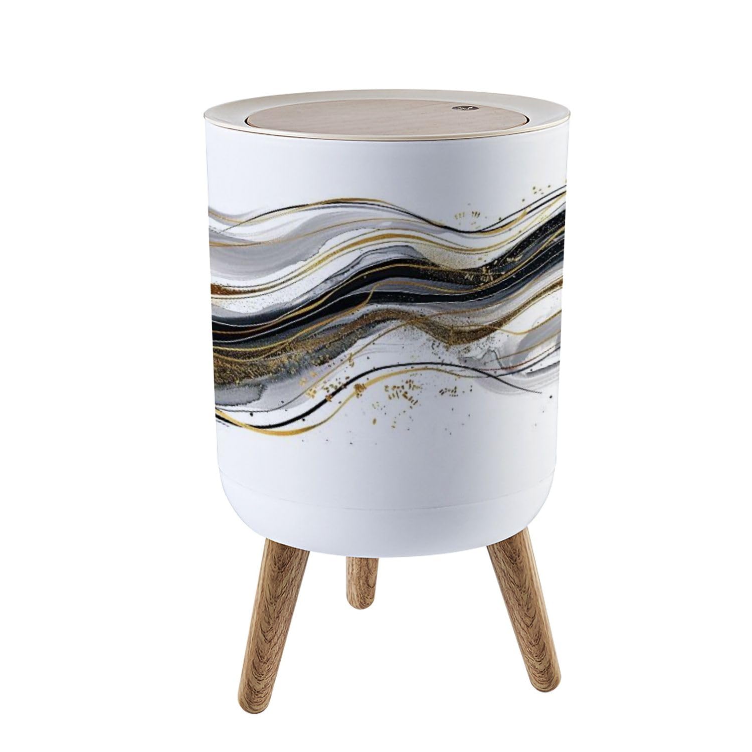 Trash Can with Lid Gold white marble artistic covers luxury backgrounds Trendy pattern Garbage Can Round Waste Bin Press Cover Dog Proof Wastebasket for Kitchen Bathroom Living Room Nursery 1.8gal