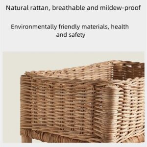 WKSPOO Rattan Shelving Unit 3 Tiers Standing Wooden Caddy, Hand Woven Floor Rattan Portable Laundry Bin Basket Applicable for Living Room, Bedroom, Kitchen(Color:Natural), 30*20*60cm