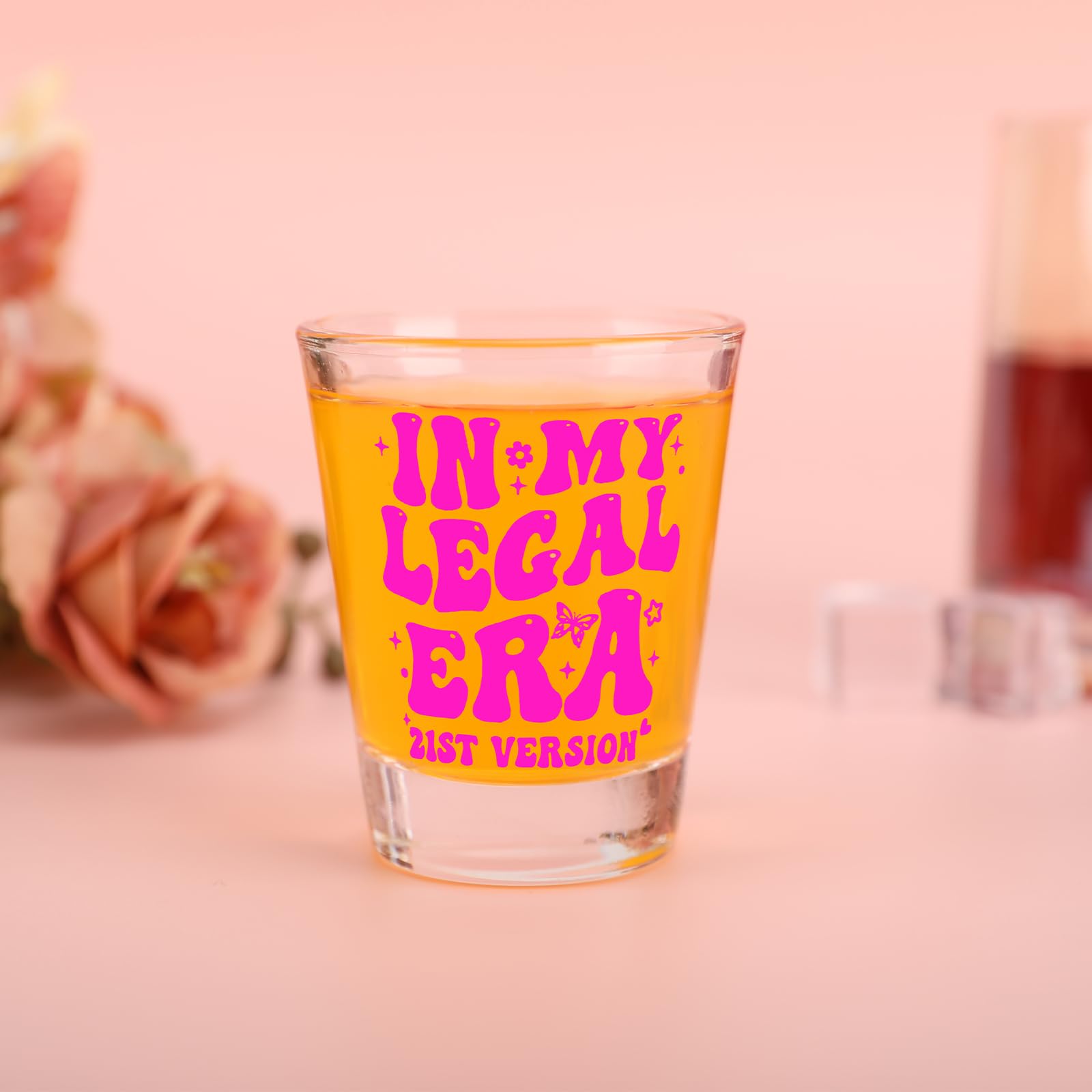 Fenyor7i 21st Birthday Gifts for Her Him- 'In My Legal Era (21st version)' 21st Shot Glass - Cool 21 Birthday Gift for Her or Him -Turning 21 Present (Hot Pink-1.75oz)