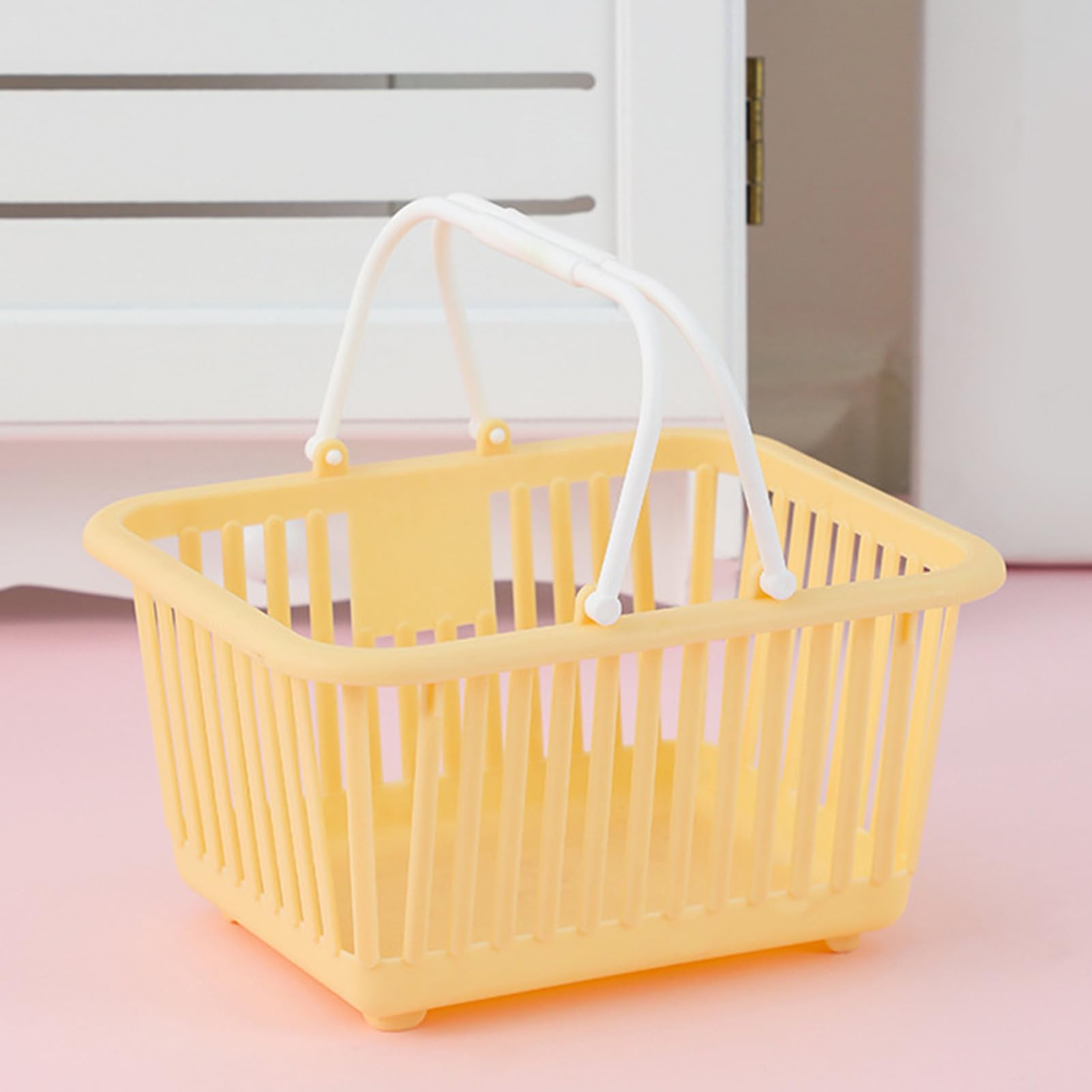 SIXRUN Mini Storage Basket Multifunctional Compact Plastic Organizer Basket with Handle for Desk Mini Storage Basket (Yellow)