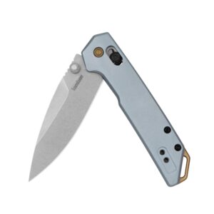 kershaw mini iridium folding pocket knife, 3 inch d2 steel blade, duralock, ice blue handle with gold backspacer, pocketclip