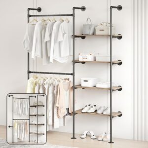 woskar industrial pipe clothing rack, hanging rods clothes rack with shelves, clothes rack for wardrobe, corner closet system for walk in closets, heavy duty hanging clothes rackk