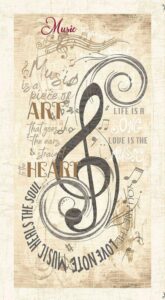 24" x 44" panel music notes sonata surrounded by music beige cotton fabric panel (panel-cd3090-beige)