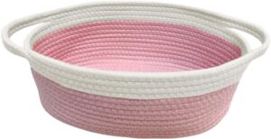 giftexpress pink & white woven basket - 13" x 8" x 5" cotton rope organizing baskets for baby items or cat & dog toys - cute soft gift storage bin w/handles