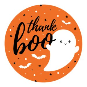 orange a little boo is almost due halloween baby shower thank you card stickers, party favor bag labels - 40 count