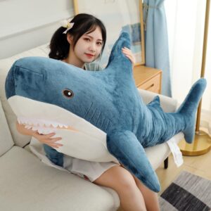 39inch giant plush shark toy pillow,3d giant shark stuffed animal,soft shark cushion pillow shark stuffed toy throw pillow for children’s pillow boys and girls room decoration bedtime gift (100cm)