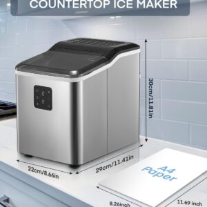 Countertop Ice Maker Machine 𝑺𝒕𝒂𝒊𝒏𝒍𝒆𝒔𝒔 𝑺𝒕𝒆𝒆𝒍, 9 Bullet Ice in 6 Mins, 𝟑𝟎𝒍𝒃𝒔 24h, Self-Clean, 2 Ice Sizes, LCD Display, Portable Ice Maker w/Ice Scoop & Basket, Home/Kitchen/Office