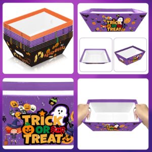 36 Pcs Halloween Baskets for Gift 9.8 x 6.5 Inch Halloween Basket to Fill Include 12 Cardboard Tray with Handles 12 Cellophane Bags 12 Bows Ribbons Gift Basket for Halloween Trick or Treat Party