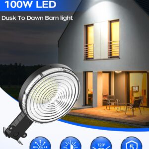 CINOTON 100W LED Barn Light Dusk to Dawn Outdoor Lighting, Black 1 Pack & 30W LED Wall Pack Light with Dusk to Dawn Sensor 2Pack