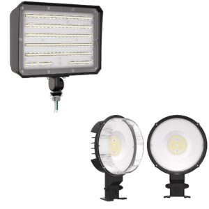 cinoton 42w led barn light dusk to dawn outdoor lighting, black 2 pack & 100w led flood lights