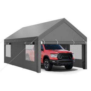 jy qaqa carport, 12x20 ft heavy duty carport reinforced steel poles with removable sidewalls & doors,roll-up windows car canopy with sandbags and all-season tarp for car boat truck motorcycle