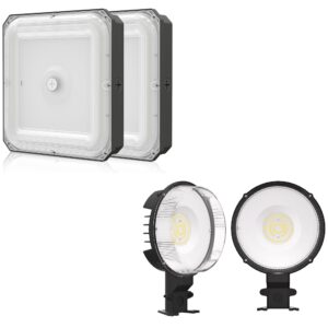 cinoton 42w led barn light dusk to dawn outdoor lighting, black 2 pack & 80w outdoor led canopy light 2 pack