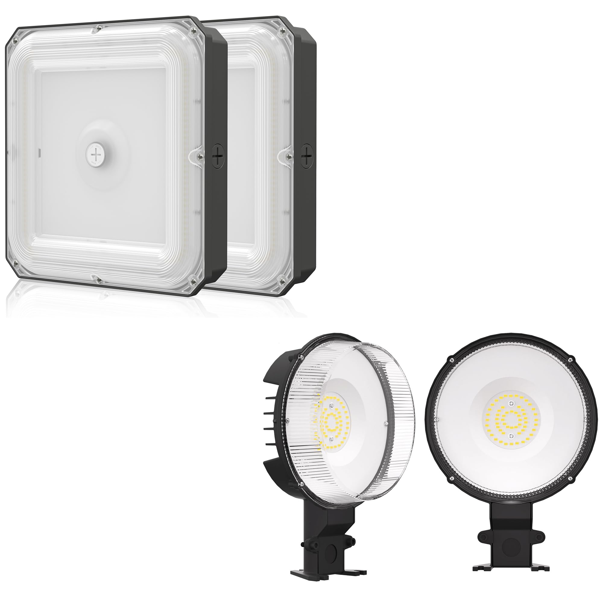 CINOTON 42W LED Barn Light Dusk to Dawn Outdoor Lighting, Black 2 Pack & 80W Outdoor LED Canopy Light 2 Pack