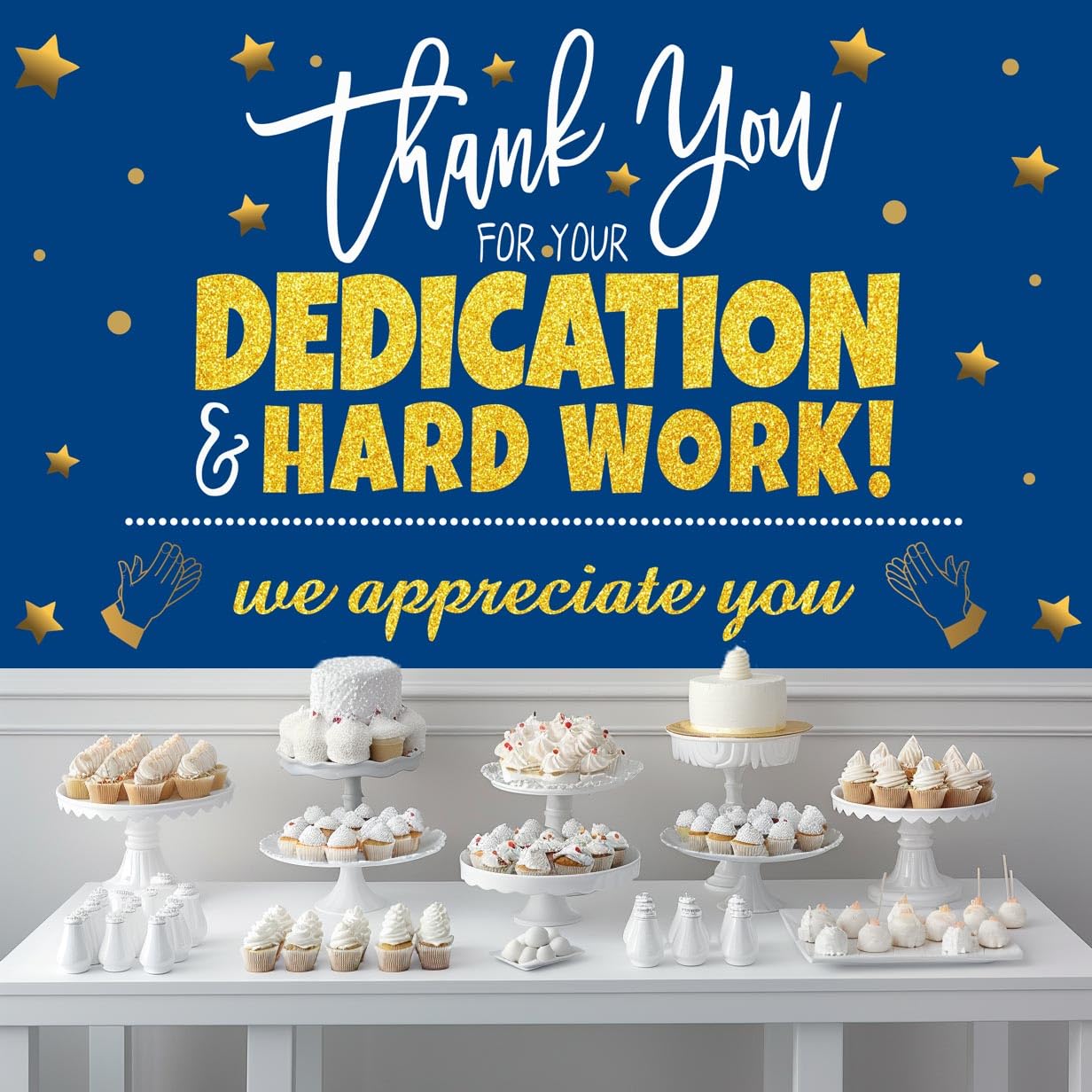 We Appreciate You Banner Decorations Thank You Banner Thank You for All You Do Backdrop for Teacher Employee Staff Doctors Nurse Poaster Boss Volunteer Appreciation Week Party Decor - Blue Gold