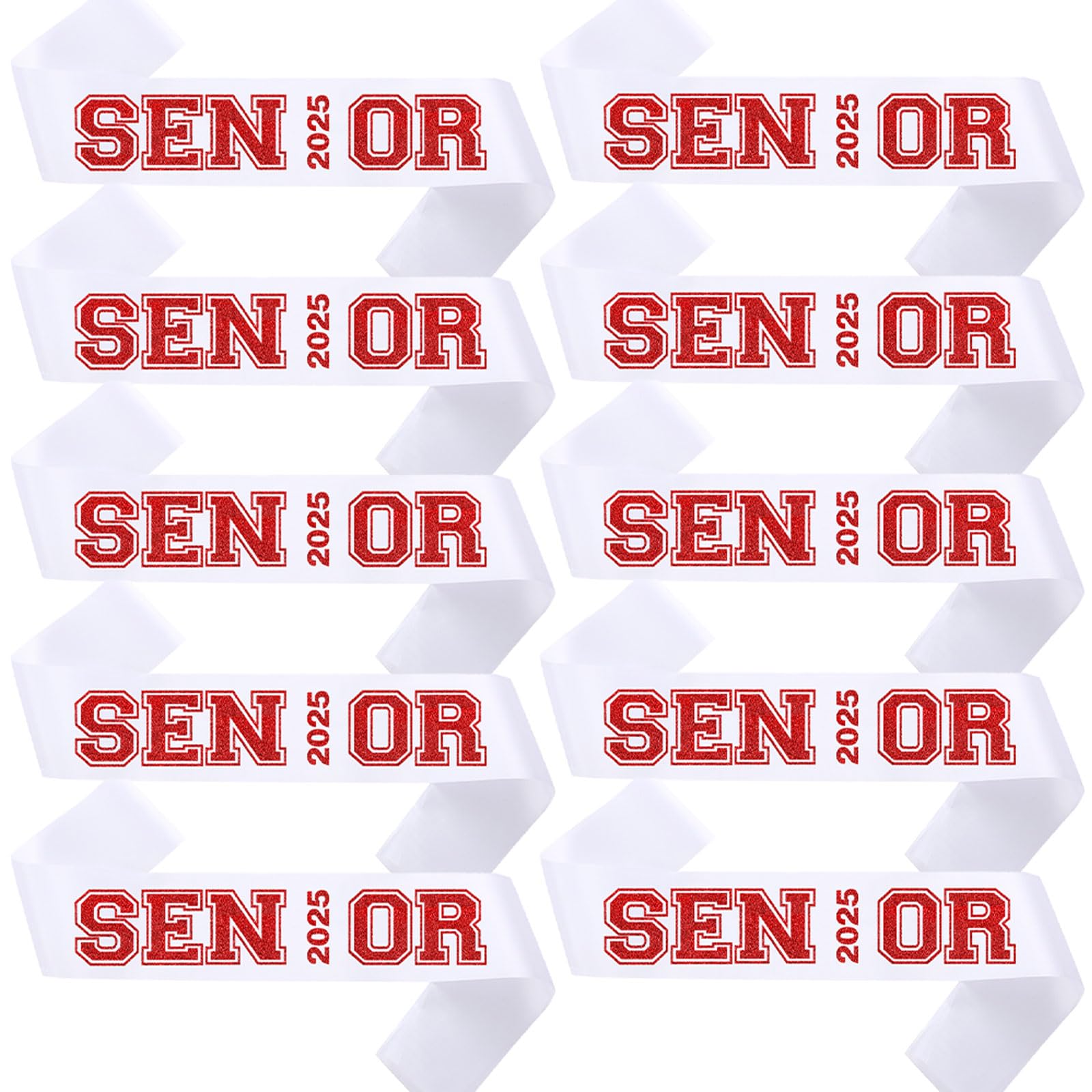 NAUXIUDSJS Senior Sash 2025,White Sashes 10 Pack with Red Glitter Letters, Class of 2025 Graduation Celebrations Sashes, Finally Graduated Cheerleader Celebration Party Decorations Supplies