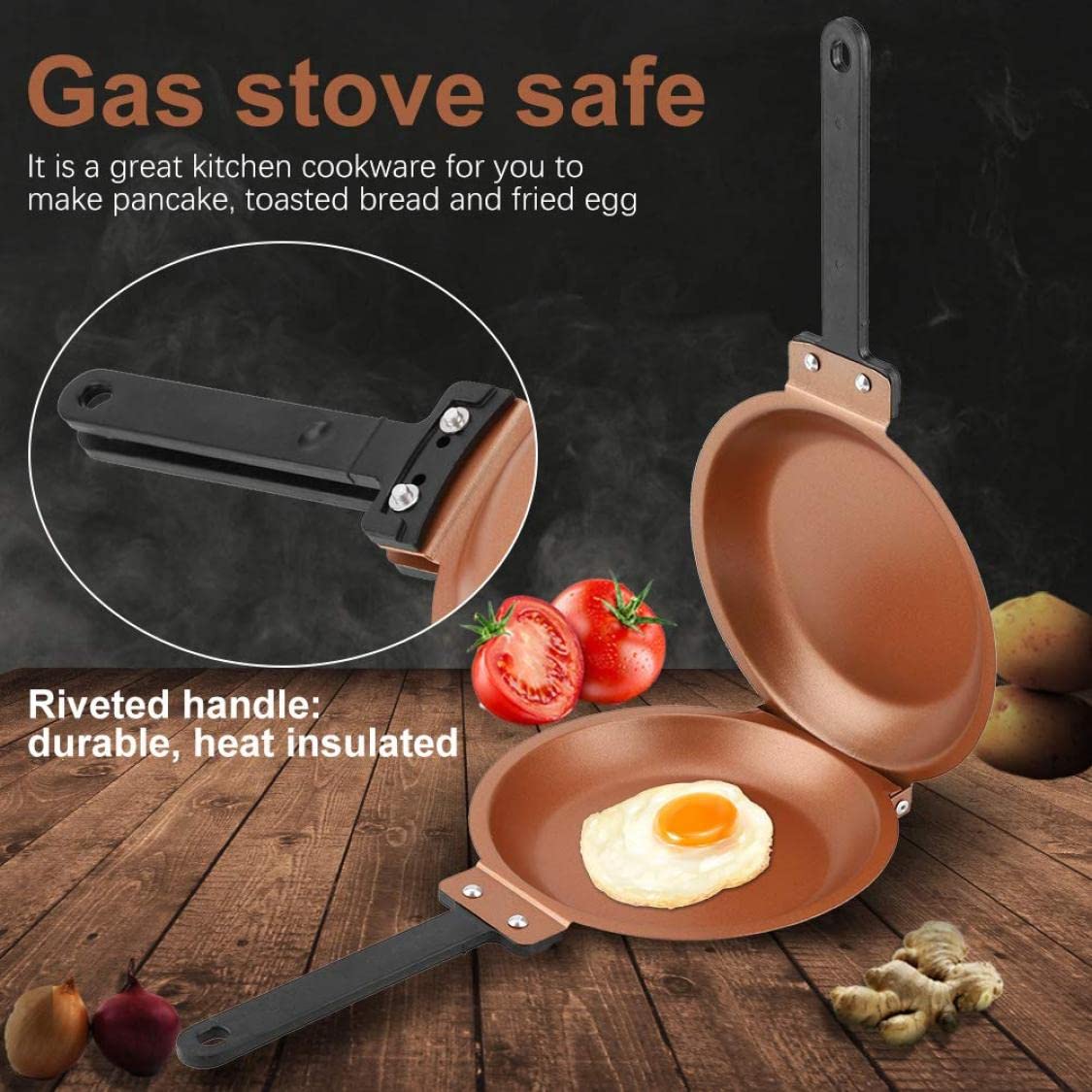 Pancake Maker, Dishwasher Safe Specialty Anthracite Nonstick Copper Double Pan Omelette Pan Flip Pan for Home Kitchen Omelet Pans