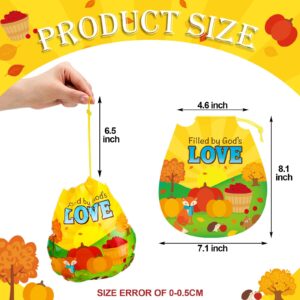 Sinload 60 Pcs Fall Drawstring Gift Bags Bulk Fall Treat Bags Autumn Religious Goody Bags Candy Bags with Autumn Trees Pumpkin Woodland Animals for Religious Sunday School Handouts Party Favor