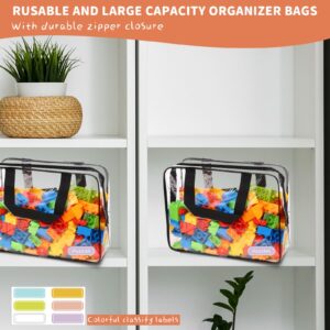 10 Packs Large Toy Storage Bags with Labels, Waterproof Clear PVC Storage Bags for Toys, Travel Organizer Bags with Zipper Closure for Puzzles, Building Blocks, Kids' Books