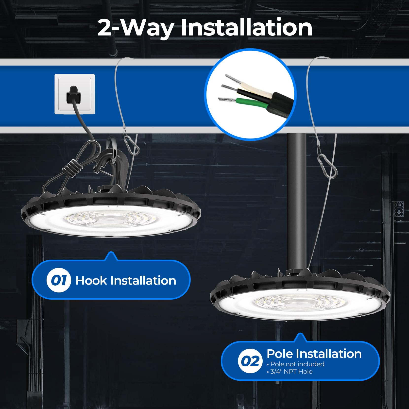 CINOTON 42W LED Barn Light Dusk to Dawn Outdoor Lighting, Black 2 Pack & 155W LED High Bay Light