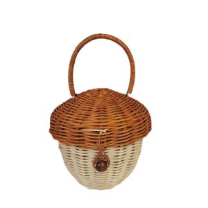 mushroom storage basket, acorn shaped basket bag, creative handmade rattan storage basket with handle, desktop rattan basket with lid for desktop storage decoration