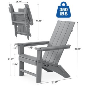 Folding Adirondack Chair Weather Resistant Foldable Fire Pit Chairs HDPE Outdoor Adirondack Chair for Patio Front Porch Pool Garden Deck Fire Pit Outside, Light Grey