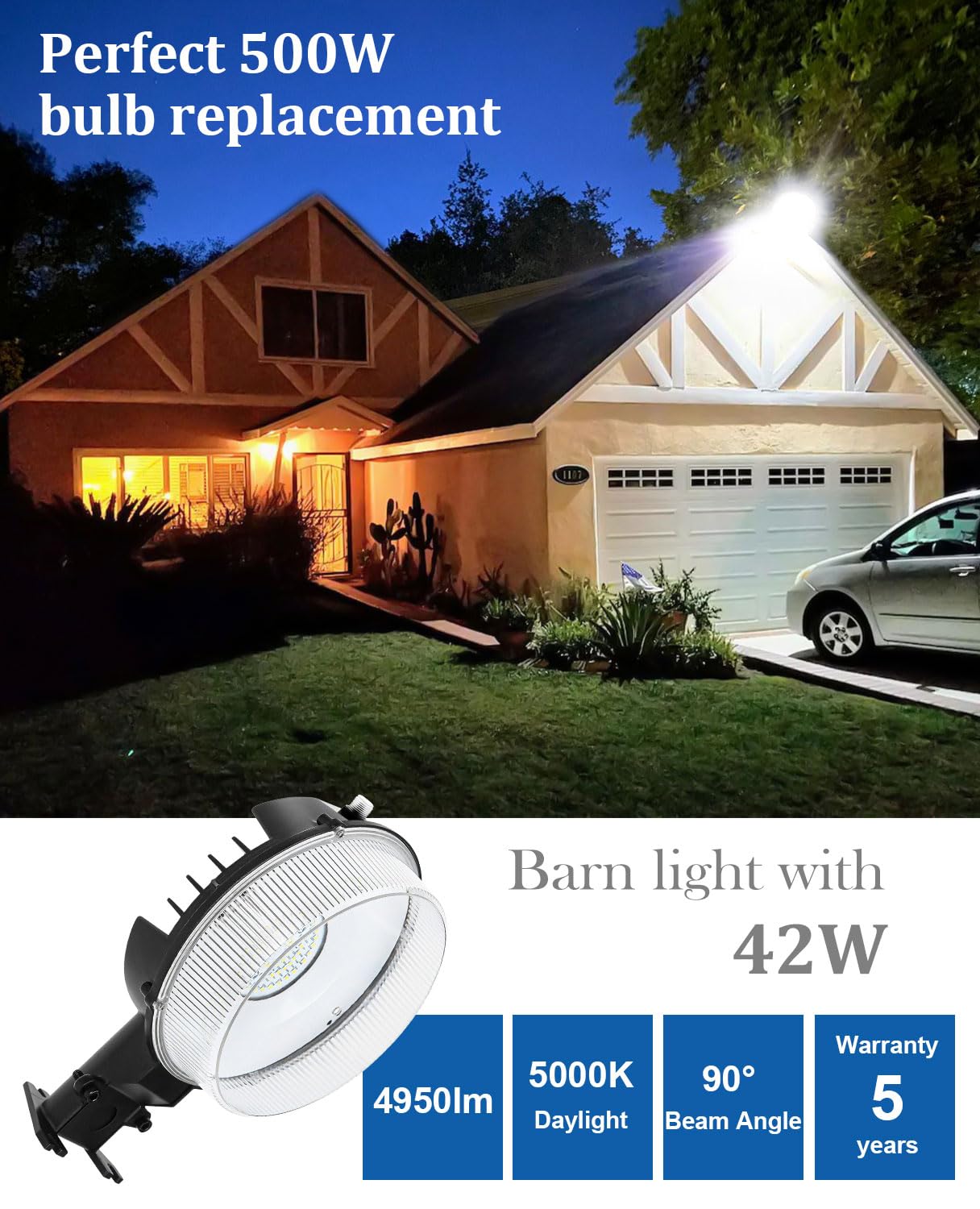 CINOTON 42W LED Barn Light Dusk to Dawn Outdoor Lighting, Black 2 Pack & 155W LED High Bay Light