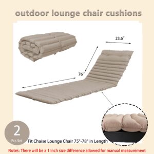 PERFECT GARDEN Chaise Lounge Cushion Outdoor Waterproof Patio Foldable Furniture Lounge Chair Cushions for Garden Patio Pool 76 * 23inch(Khaki, 2-Pcs Set)