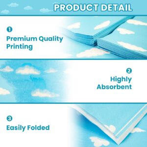 40PCS Blue Sky Clouds Napkins - Folded 6.5 x 6.5 Inches Luncheon Napkins Disposable Paper Napkins Party Supplies for Kids Cartoon Story Theme Birthday Kids Baby Shower Outdoor Camping