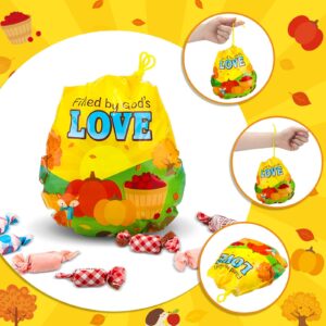 Sinload 60 Pcs Fall Drawstring Gift Bags Bulk Fall Treat Bags Autumn Religious Goody Bags Candy Bags with Autumn Trees Pumpkin Woodland Animals for Religious Sunday School Handouts Party Favor