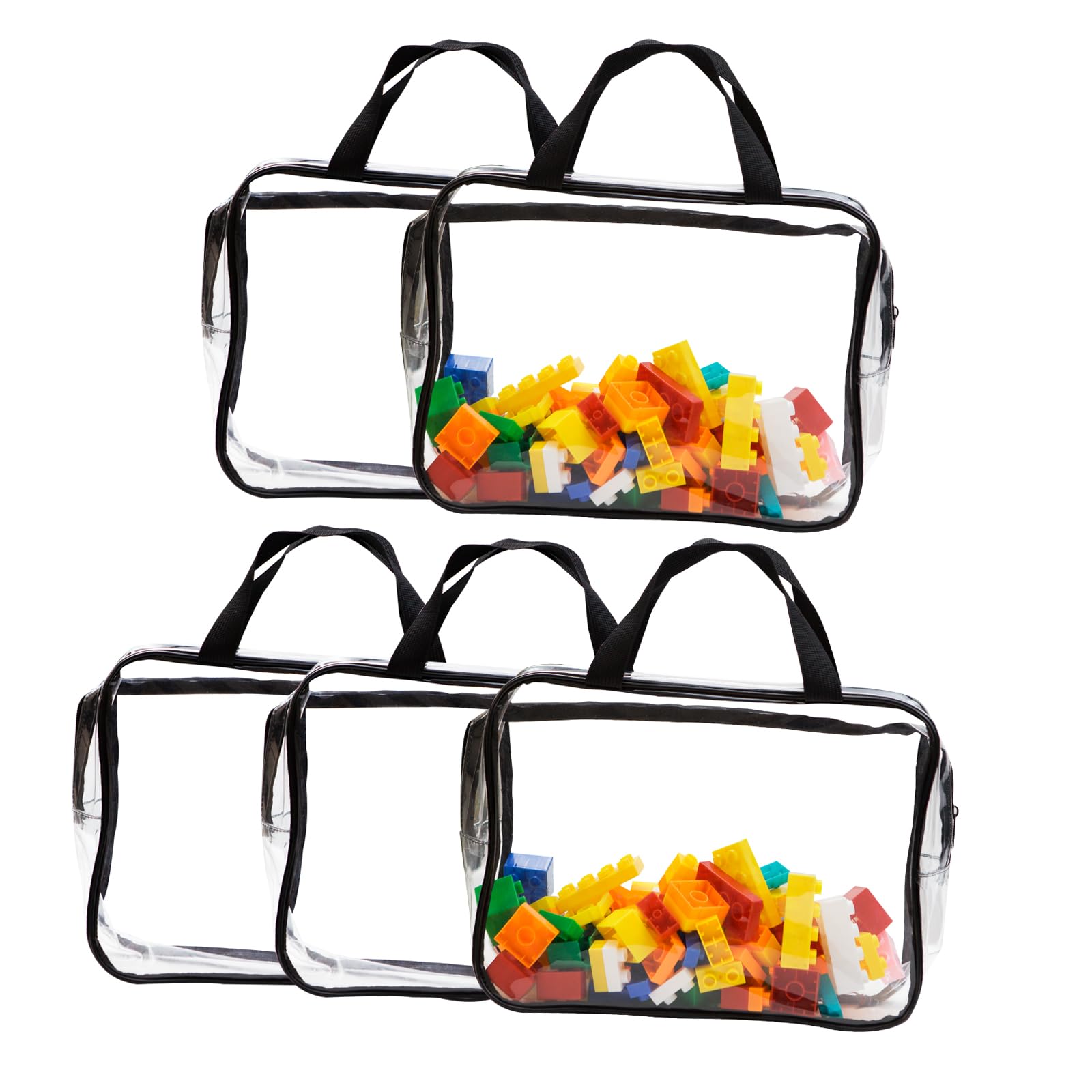 LOVEJO 5-Pack Clear Storage Bags for Building Blocks - Playful Storage Solutions for Kids - Durable PVC Organizer with Zipper - Ideal for Toy Blocks