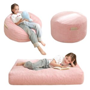 maxyoyo bean bag chair bed for kids, convertible bean bag folds from lazy chair to floor mattress bed, stuffed floor sofa couch sofa bed for boys and girls, high-density foam filling, pink