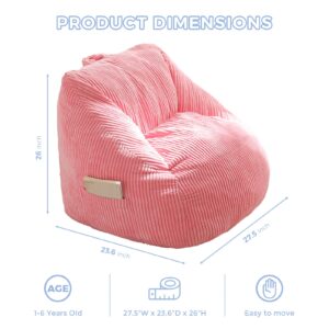 MAXYOYO Kids Bean Bag Chair, Bean Bag Couch with Handle, Comfy Toddler Chair for Boys and Girls, Accent Sofa Chair with Pocket for Gaming Reading Relaxing, Pink