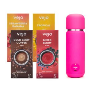 vejo pink starter variety pack (pink blending sytem, strawberry banana, mixed berry, cold brew coffee, & tropical blender pack) (4ct/1ea)