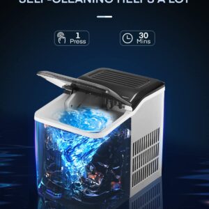 Countertop Ice Maker Machine 𝑺𝒕𝒂𝒊𝒏𝒍𝒆𝒔𝒔 𝑺𝒕𝒆𝒆𝒍, 9 Bullet Ice in 6 Mins, 𝟑𝟎𝒍𝒃𝒔 24h, Self-Clean, 2 Ice Sizes, LCD Display, Portable Ice Maker w/Ice Scoop & Basket, Home/Kitchen/Office