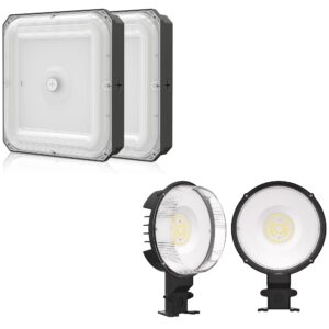 cinoton 42w led barn light dusk to dawn outdoor lighting, black 2 pack & 100w led canopy lights 2 pack