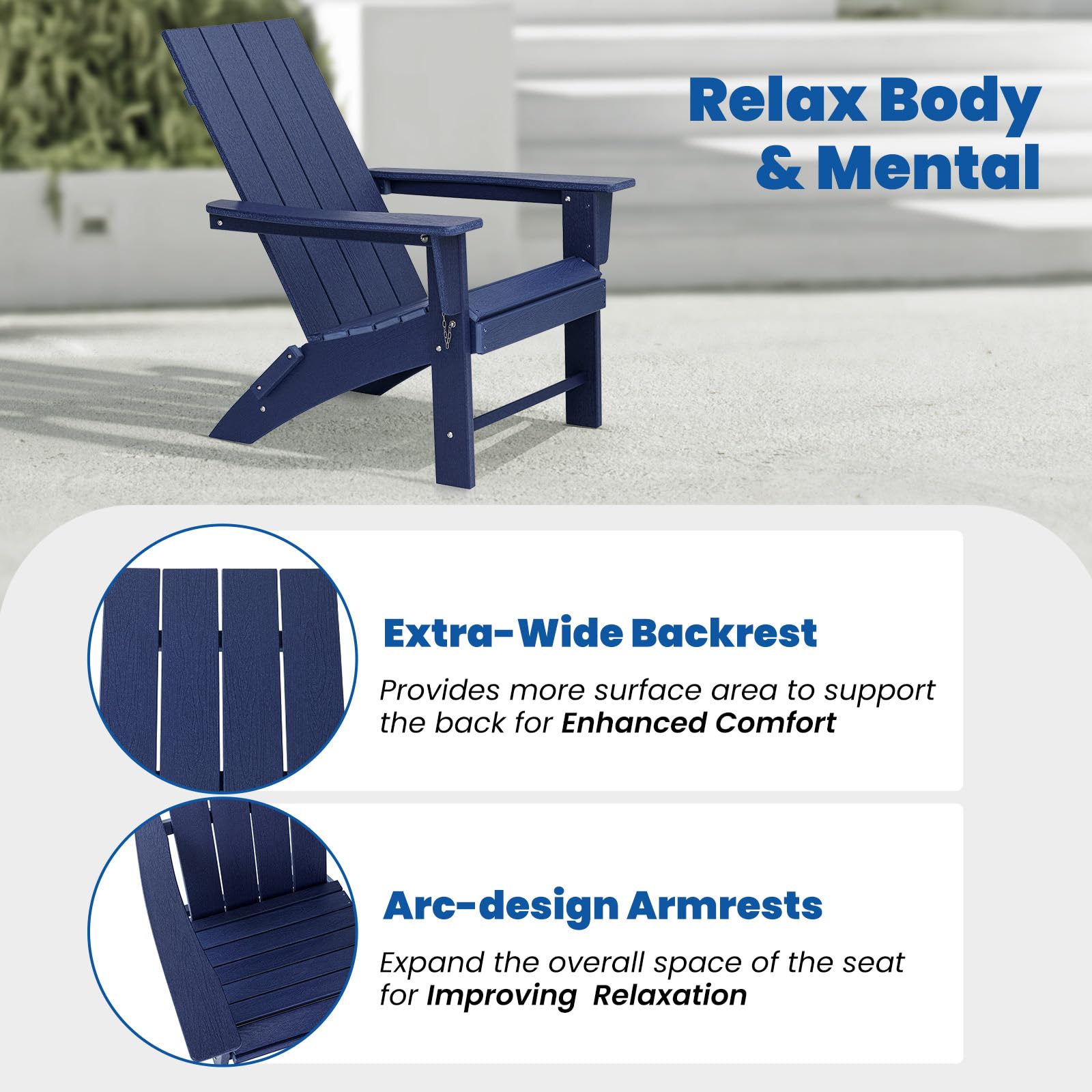 Folding Adirondack Chair Set of 2 with Table Weather Resistant Foldable Fire Pit Chairs HDPE Outdoor Adirondack Chair for Patio Front Porch Pool Garden Deck Fire Pit Outside, Navy Blue