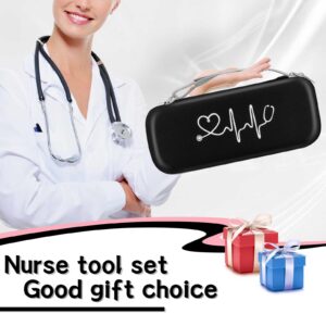 FWUNYVN 16 Pcs Stethoscope Case Kits, Stethoscope Case with Supplies Include 2 Pcs Rechargeable LED Pen Lights, Nurse Scissors, Nurse Pens, Bandage Wraps, Nurse Accessories, Perfect Nurse Gifts(Black)